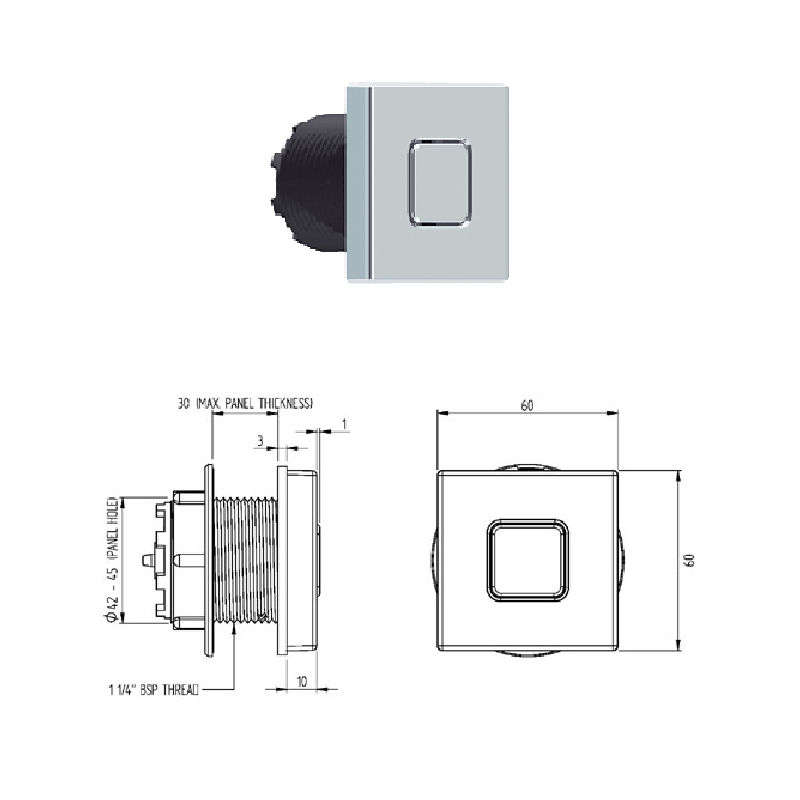 Grohe square single air push button - chrome | Grohe 38820000 ...