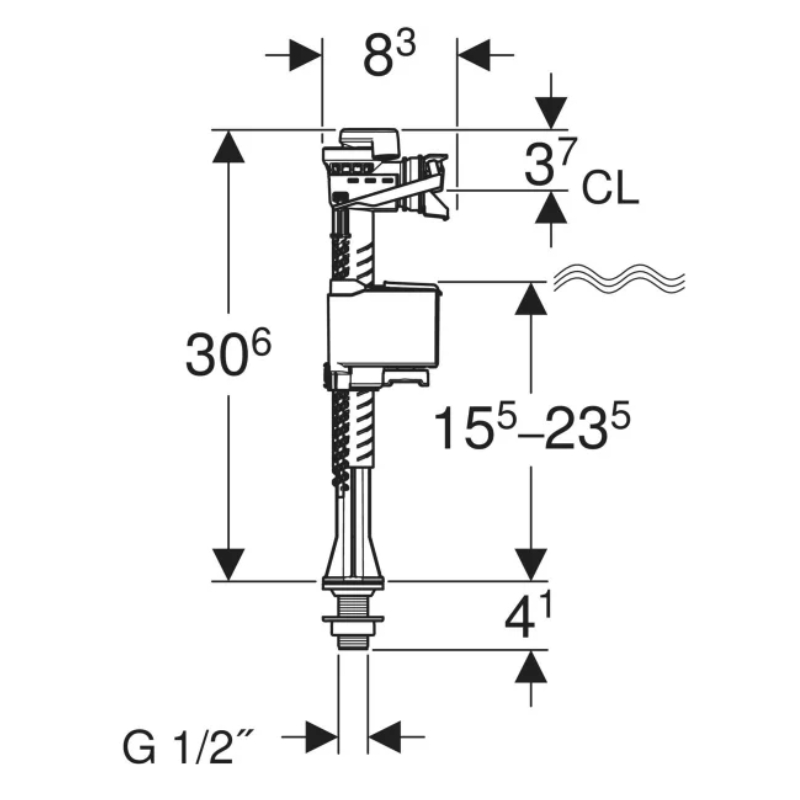 Geberit Type 323AG Bottom Entry Fill Valve with Plastic Nipple - 1/2 ...