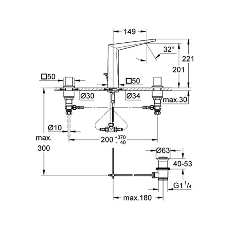 Grohe Allure Brilliant 221mm 3-hole basin mixer tap - chrome | Grohe ...
