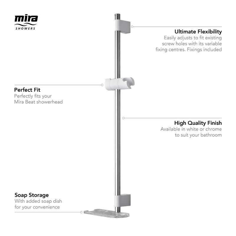 Mira Beat Slide Bar Kit/Shower Rail Set - White/Chrome | Mira 2.1703. ...