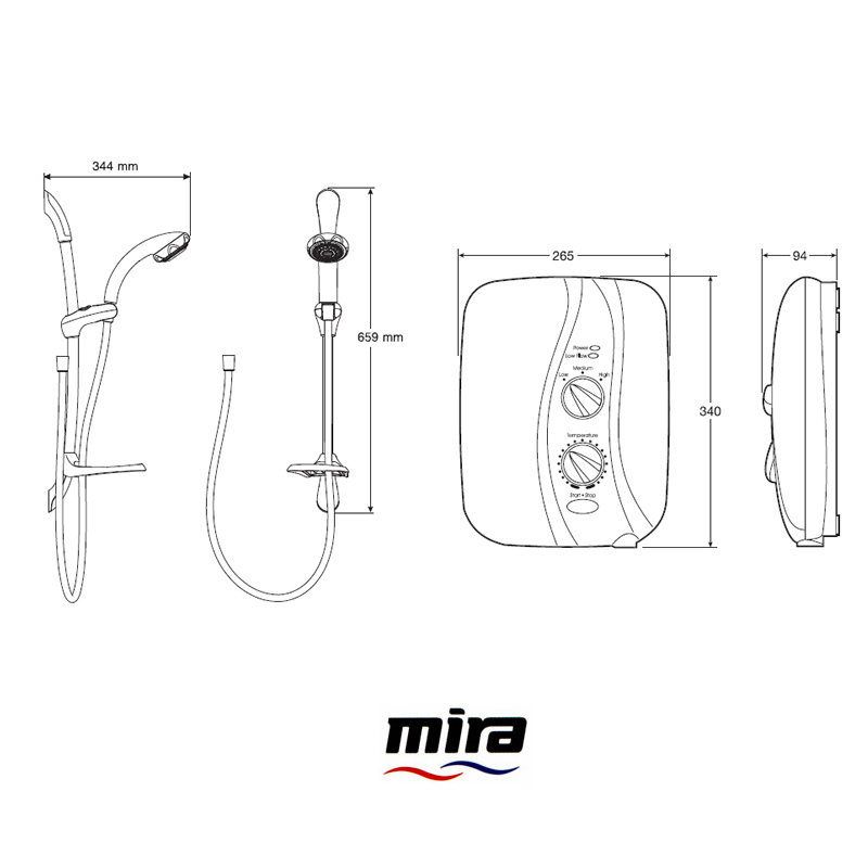 Mira Elite ST - Satin/chrome - 9.8kW | Mira 1674.001 | National Shower ...