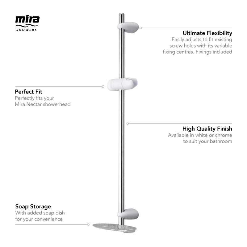 Mira Nectar Slide Rail Kit/Shower Rail Set - White/Chrome | Mira 2.1703 ...