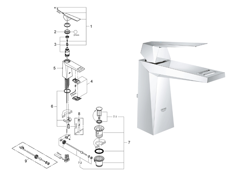 Grohe Allure Brilliant top lever basin mixer tap 1/2" - chrome shower ...