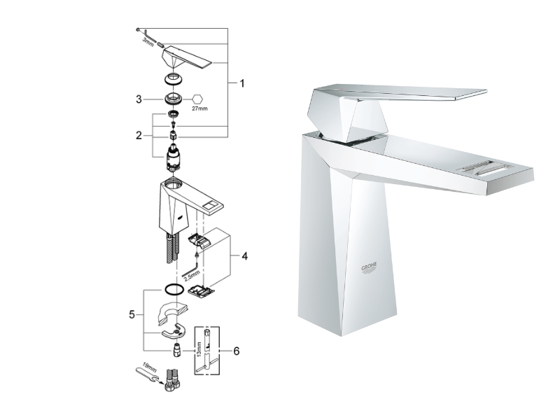 Grohe Allure Brilliant top lever basin mixer tap 1/2" (smooth body ...